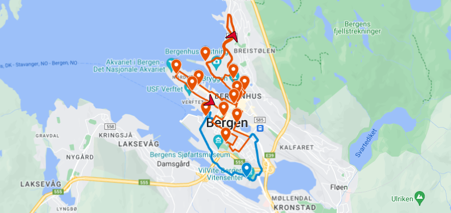 Bergen GPS map: Hop On-Hop Off bus | Find the bus