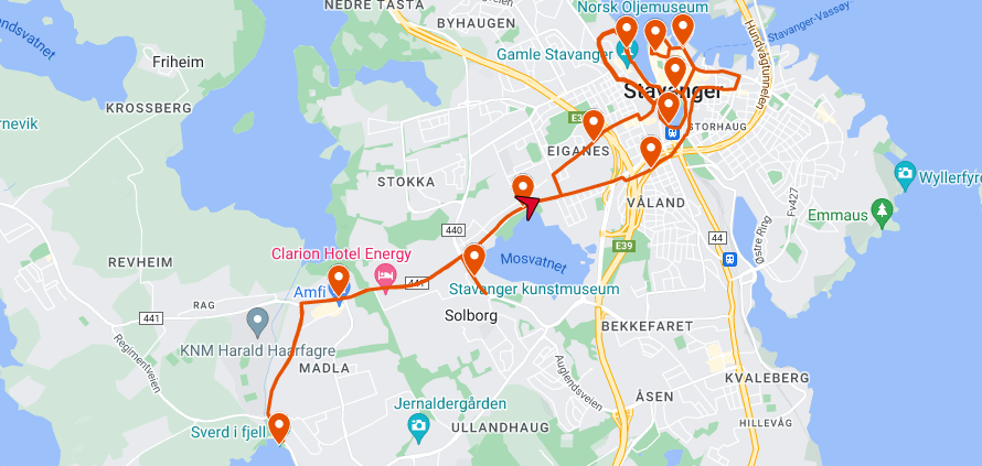Stavanger GPS map: Hop On-Hop Off bus | Find the bus